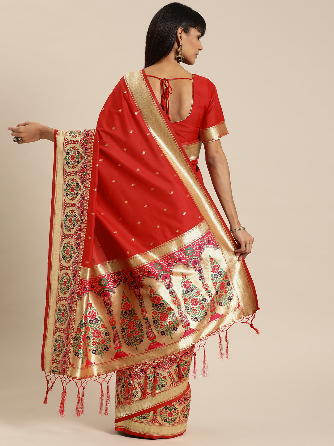 Red Jacquard Silk Heavy Work Designer Banarasi Saree Sari – smsaree